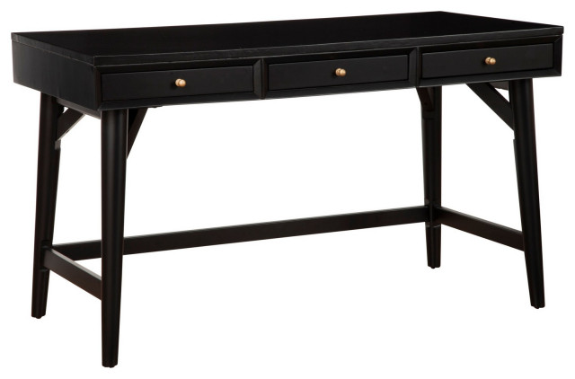 Benzara BM261884 Writing Desk With 3 Drawers and Angled Legs, Black ...