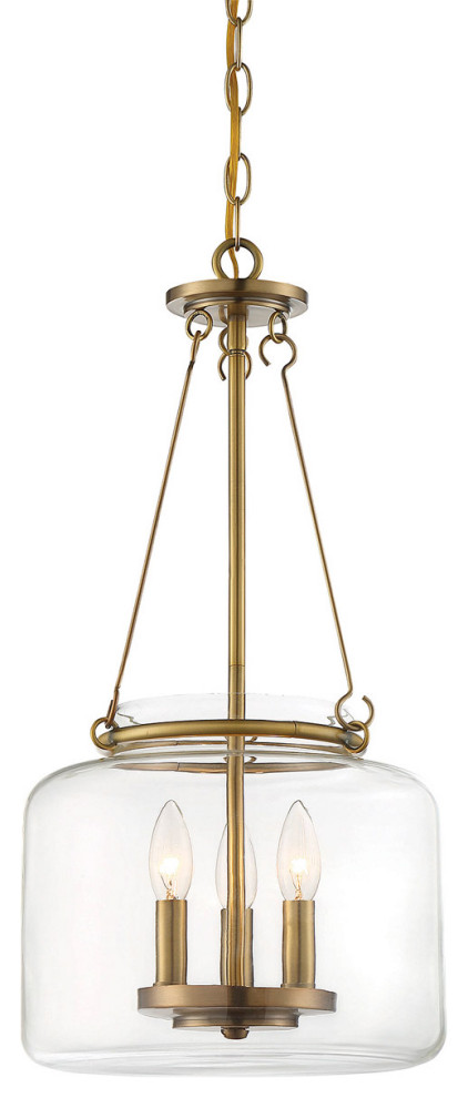 Akron 3 Light Pendant, Warm Brass - Transitional - Pendant Lighting ...