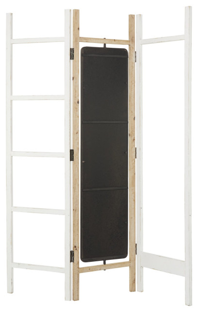 Foldable Room Divider, 3 Panel Design With Mirrored Shades & Ladder ...