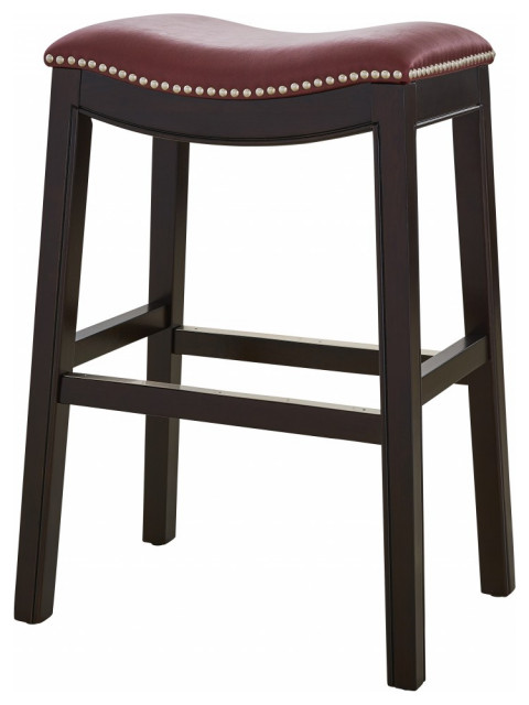 26" Dark Red And Espresso Solid Wood Backless Counter Height Bar Chair ...