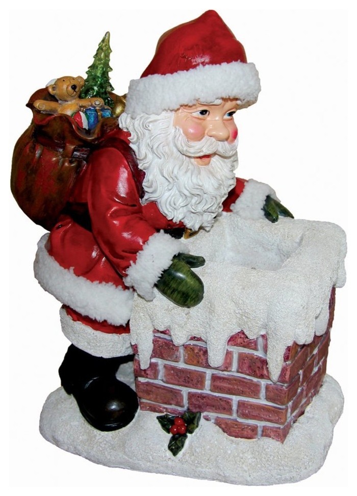 Santa Climbing Chimney With LED Light Christmas Figurine 14.5 ...