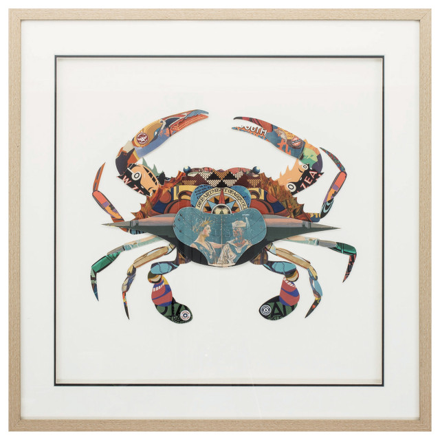 HomeRoots 26" X 26" Paper Collage Crab - Beach Style - Mixed Media Art ...