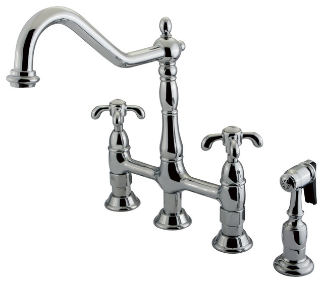 French Country Double Handle 8" Centerset Kitchen Faucet with Brass ...