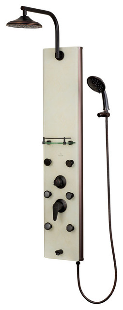 Barcelona ShowerSpa White Glass Shower Panel with Oil-Rubbed Bronze ...