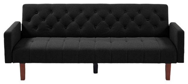Mid Century Convertible Futon, Diamond Button Tufted Back & Track Arms ...