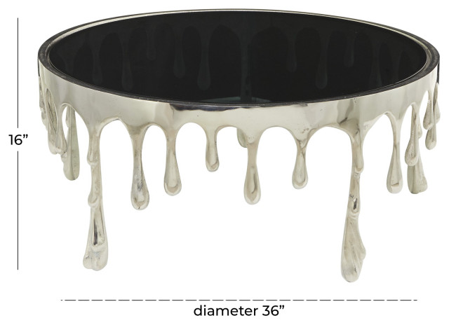 Silver Aluminum Coffee Table with Melting Legs and Shaded Glass Top ...