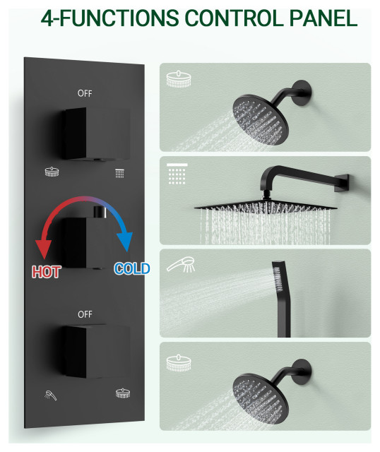 Triple Shower Head 12" Thermostatic Shower System With Handheld Shower ...