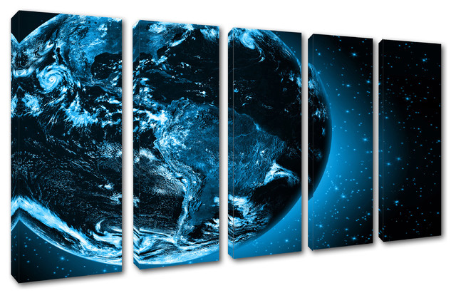 Dark Blue Earth, From Space, Canvas Print, 5 Panel Split Wall Art ...