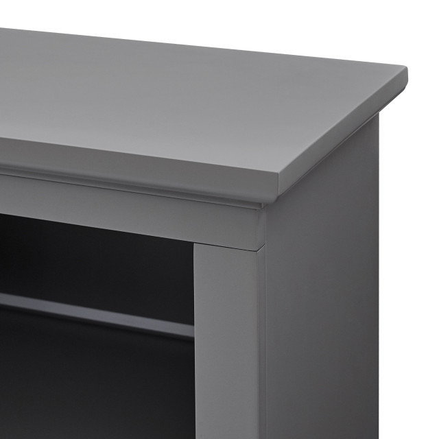 Transitional Gray TV Stand with Glass Doors, Multiple Shelves and ...