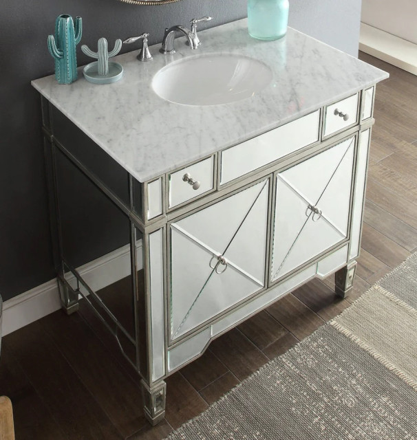 36" Carrara marble Mirror reflection Ashlyn Bathroom Sink Vanity - YR-023RA-36 - Transitional ...