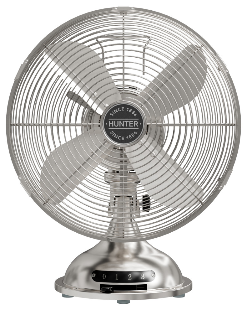 Hunter Classic Brushed Nickel 4-Blade Oscillating 3-speed Desk Fan ...