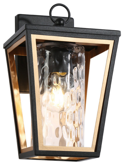 LNC 1-Light Matte Black and Gold Glass Modern Outdoor Wall Light ...