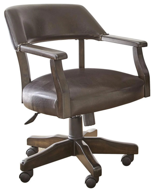 Traditional Office Chair, Hardwood Base With Caster Wheels & Open Back ...