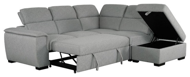 Primo International Joss Wood and Foam Corner Sofa Bed with Storage in Gray - Transitional ...