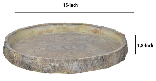 Benzara BM200902 Round Shape Cemented Log Plate With Distressed Details ...