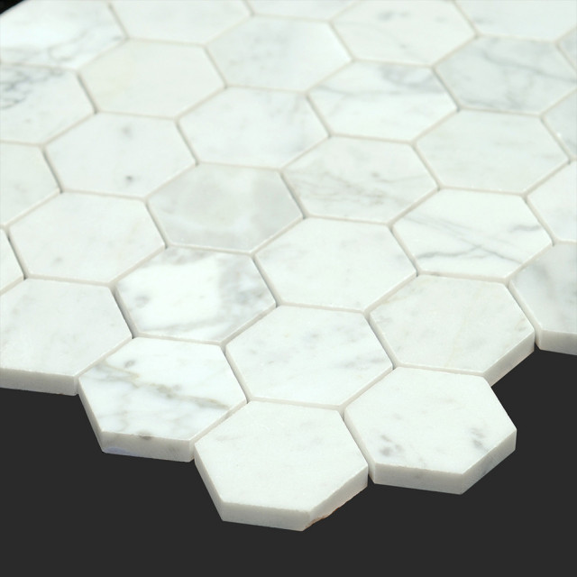 SAMPLE OF 12"x12" Bianco Carrara Polished Marble Honey Comb Mosaic Tile ...