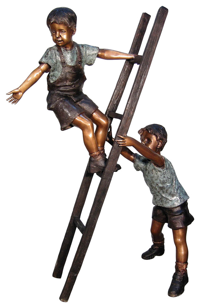 Two Boys Climbing a Ladder Bronze Sculpture - Contemporary - Garden ...
