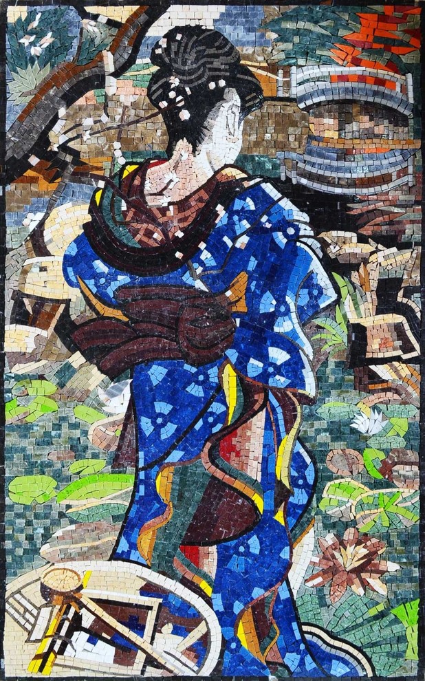 Geisha Marble Mosaic Mural, 36" x 61" - Asian - Tile Murals - by ...