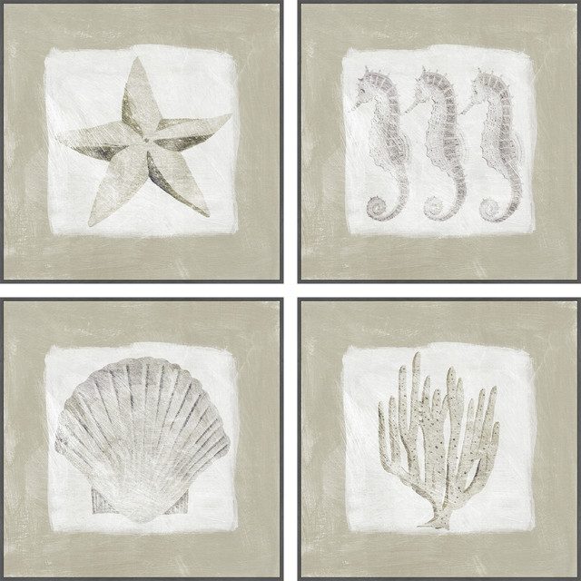 "Sea Fun Quadriptych" Framed Painting Prints, 4-Piece Set, 24"x24 ...