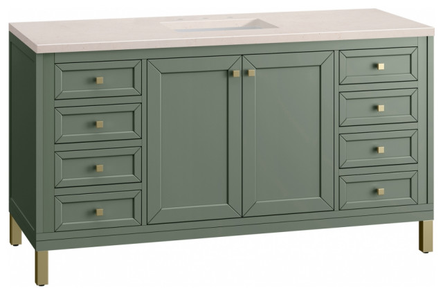 60 Inch Modern Farmhouse Green Single Sink Bathroom Vanity Quartz, James Martin - Contemporary ...