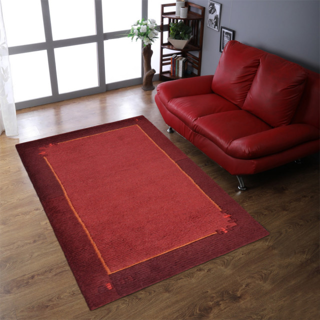 Hand Knotted Tibbati Wool Area Rug Contemporary Maroon, [Rectangle] 6'7 ...