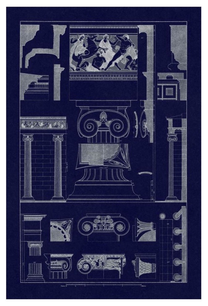 "Ionic Orders and Capitals, Polychrome (Blueprint)" Paper Art, 26"x38 ...