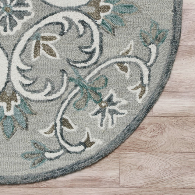 6' Round Gray and White Filigree Area Rug - Traditional - Area Rugs ...