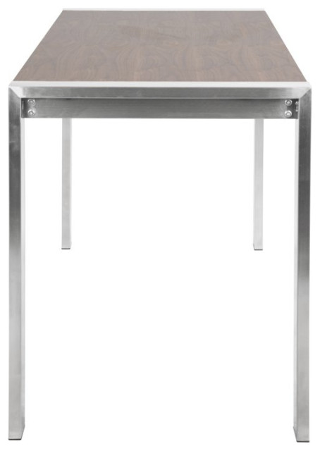 Contemporary Dining Table, Brushed Stainless Steel Frame & Walnut ...