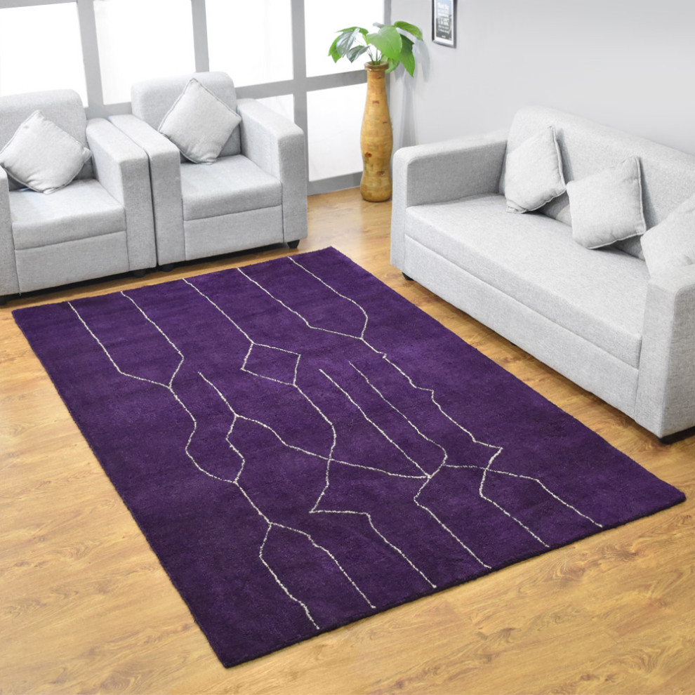 Hand Knotted Loom Silk Mix Area Rug Contemporary Purple Beige ...