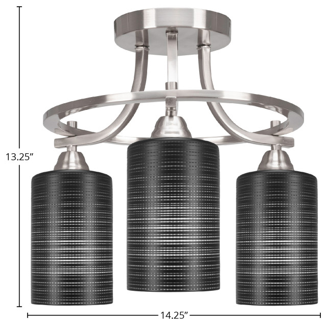 Paramount 3-Light Semi-Flush Light, Brushed Nickel, 4" Black Matrix Glass - Transitional - Flush ...