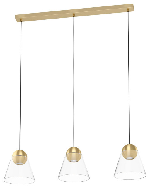 Cerasella, 3 Light Linear Pendant, Brushed Brass, Clear Glass Shade ...