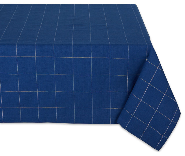 Blue Metallic Windowpane Tablecloth 60X84 - Farmhouse - Tablecloths ...