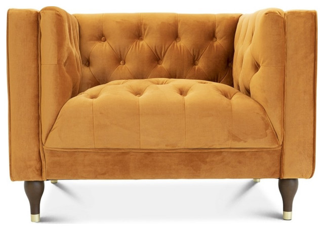 Clodine Mid Century Modern Tufted Velvet Upholstered Burnt Orange ...