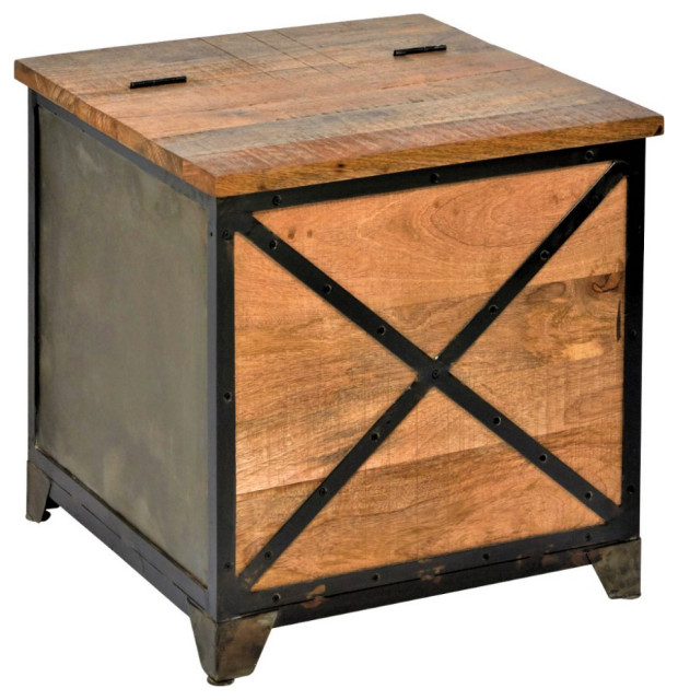 24" Square Industrial Rectangle End Side Table Box Style Rustic Mango ...
