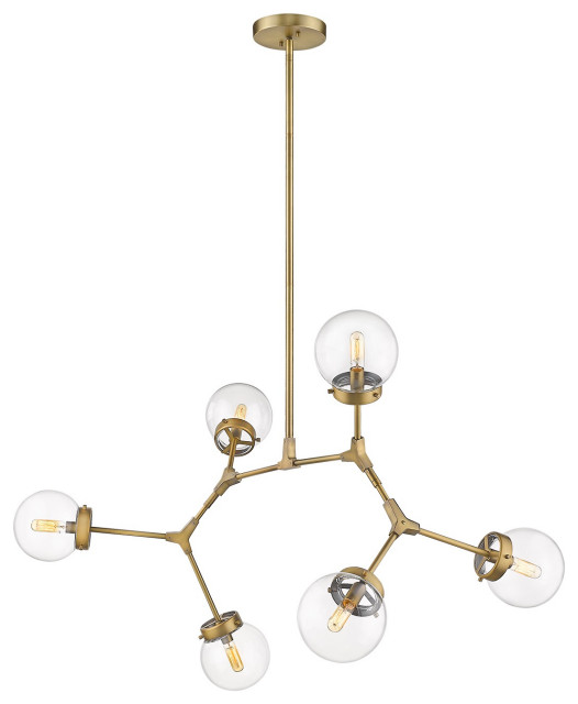6 Light Midcentury Modern Oval Chandelier with Clear Bubble Glass ...