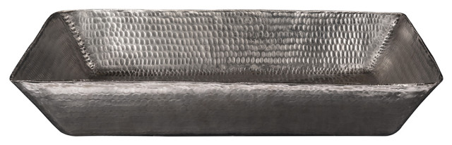 20" Rectangle Vessel Hammered Copper Sink, Nickel - Traditional ...