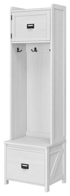Bowery Hill Farmhouse Wood Entryway Hall Tree with Storage Bench in Off ...
