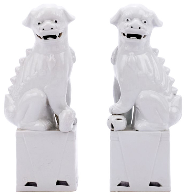 Blue Sitting Foo Dog Handmade Porcelain Statue Pair, Chinese Guardian ...