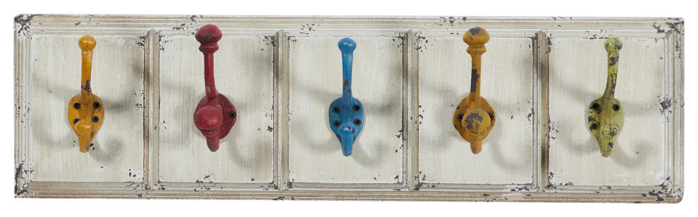 Farmhouse White Wooden Wall Hook 34912, 24" x 4" x 7" - Farmhouse ...