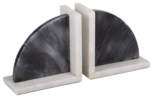Marble, Set of 2 6"H, Rounded Bookends, Black/White, 12x3x6 inches ...