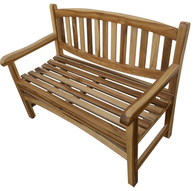 Compact Teak Outdoor Bench With Curved Design In Natural Finish ...