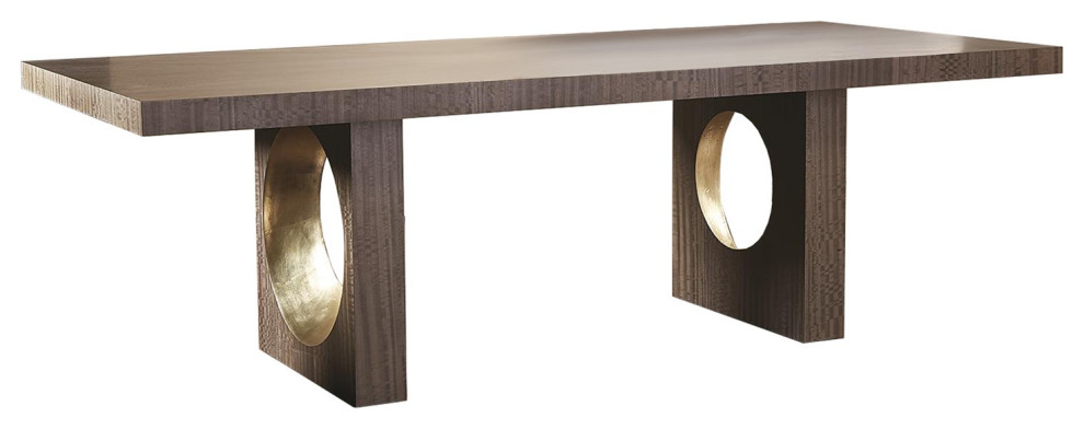 Elegant Oculus Bullseye Gray Gold Wood Dining Table Modern Open 8 Seat ...