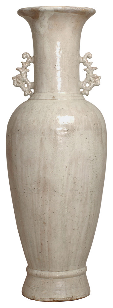 Tall 60" H White Crackle Ceramic 2 Handle Vase - Traditional - Vases ...