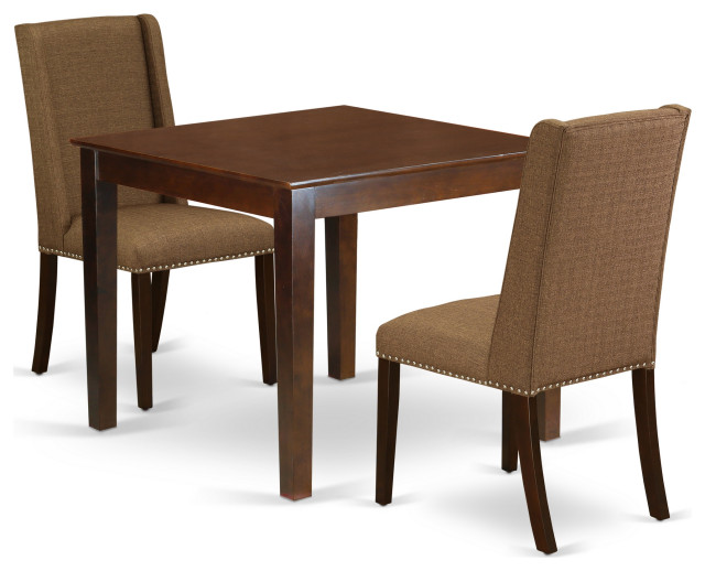 3Pc Kitchen Set, Living Table & 2 Kitchen Chairs, Brown Beige Seat ...