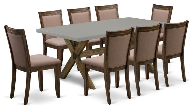 X797Mz748-9 9-Piece Dining Room Set, Rectangular Table and 8 Parson ...