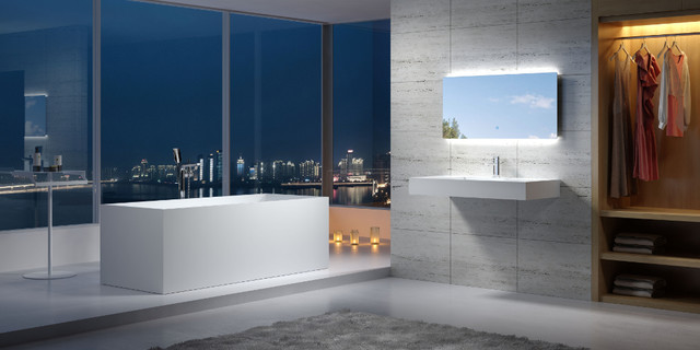 66" Polystone Rectangular Free-Standing Bathtub, Matte White, No Faucet ...