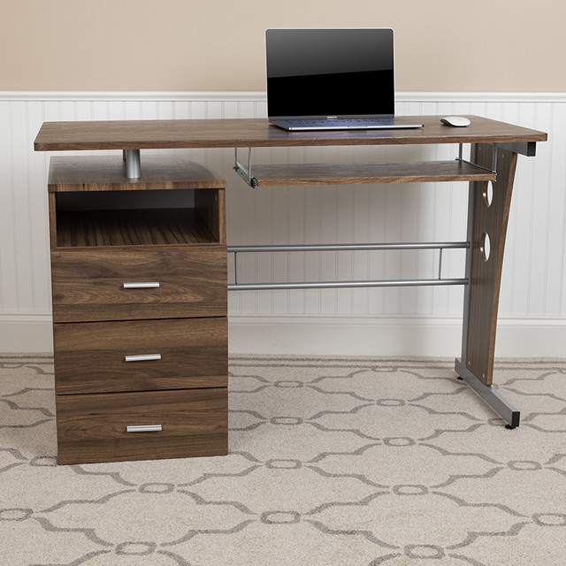 Computer Desk With 3-Drawers and Pull-Out Keyboard Tray - Contemporary ...