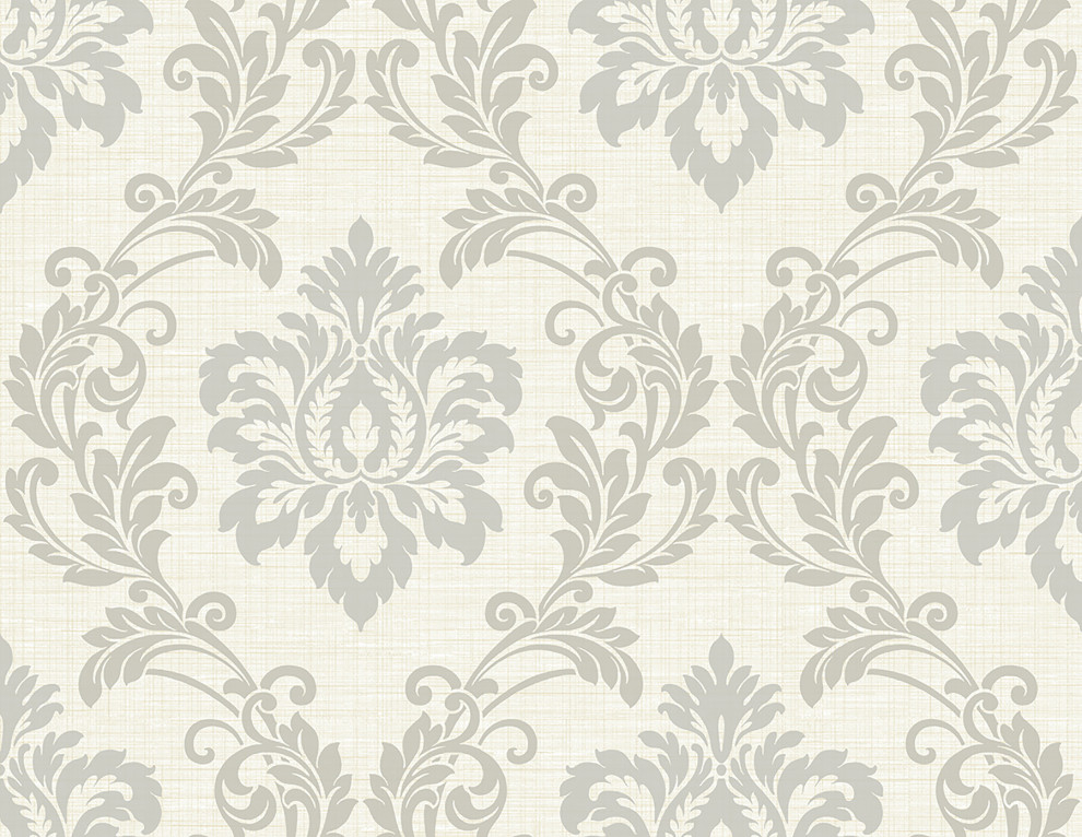 Adela Ivory Twill Damask Wallpaper - Traditional - Wallpaper - by ...