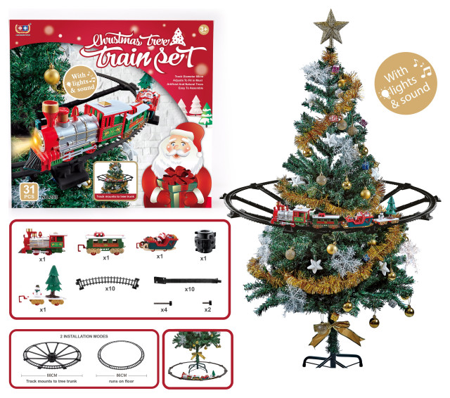 31 Pc Battery Operated Lighted & Animated Christmas Tree Train Set with ...