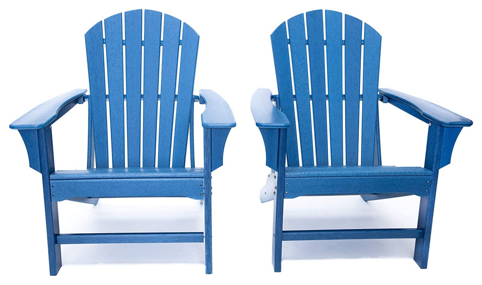 Set of 2 Adirondack Chair, Slatted Slanted Seat With Straight Arms ...